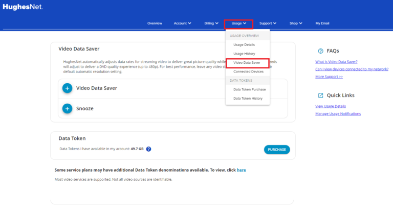 Managing Video Data Saver on myHughesNet.com